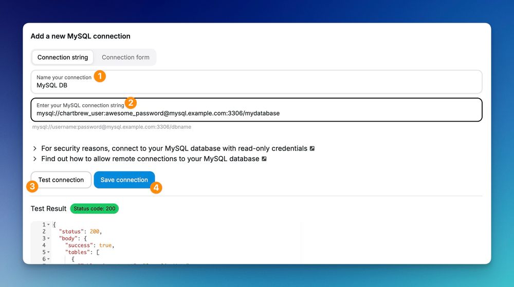 Visualize MySQL data with Chartbrew
