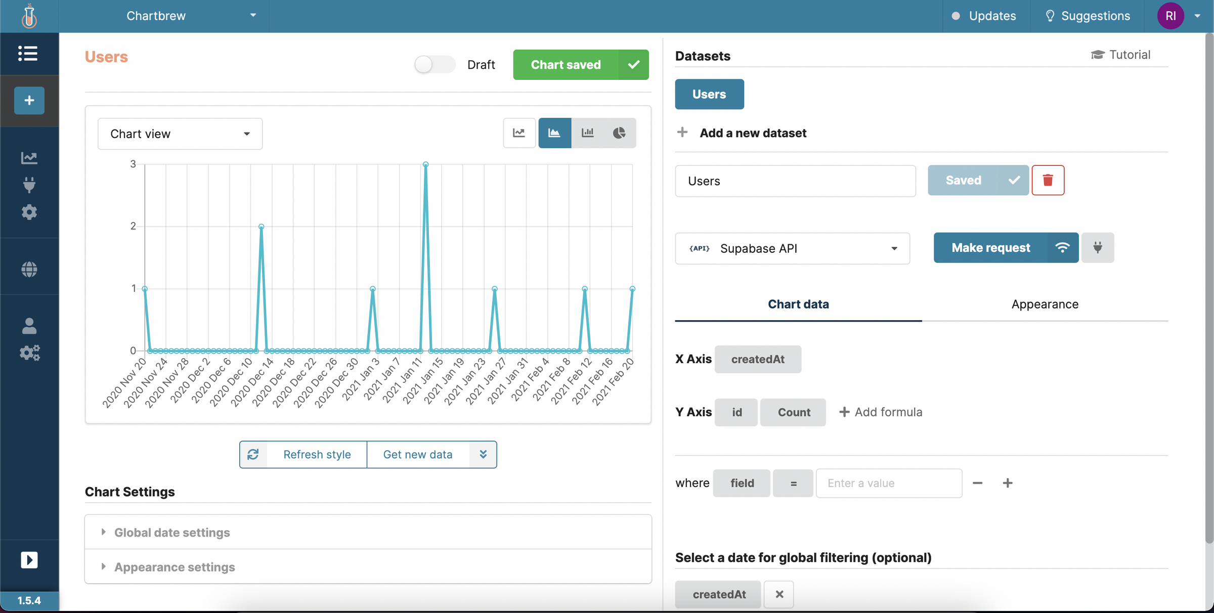 How to visualize Supabase.io data with Chartbrew